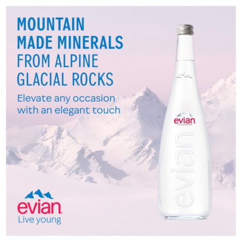 Evian Still Mineral Water Glass Bottle 12x750ml - Perfect for Dining